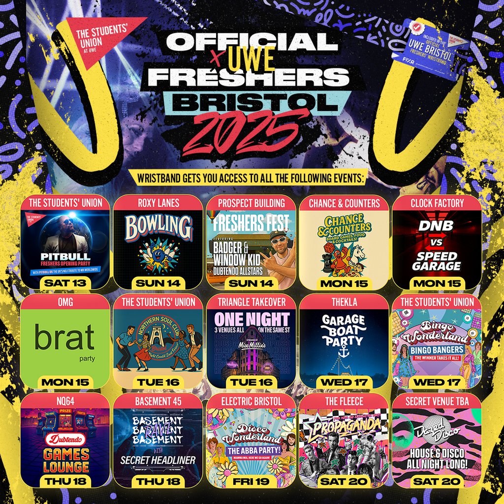 The OFFICIAL UWE Bristol Freshers' Week Wristband 2025 at The Students ...