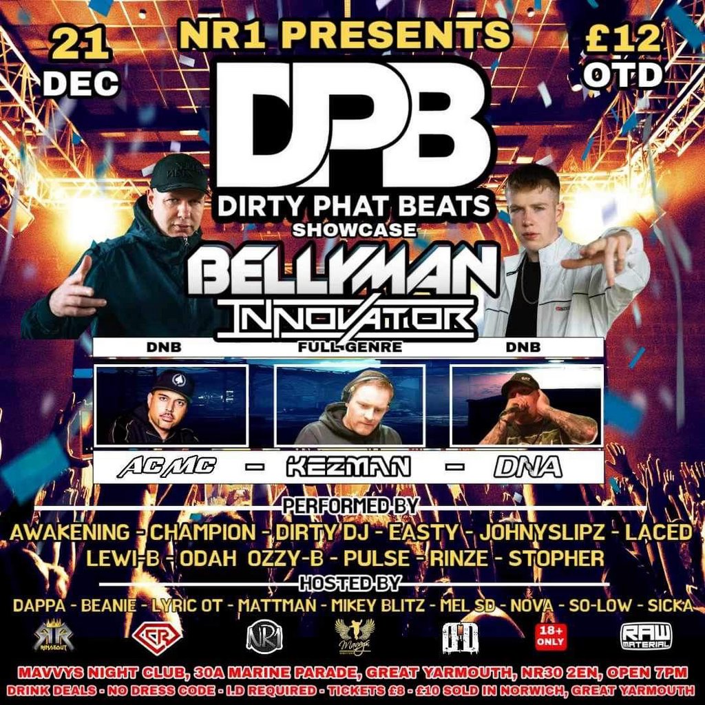 NR1 PRESENTS DPB SHOWCASE Bellyman & Innovator, Mavvy's, Great Yarmouth ...